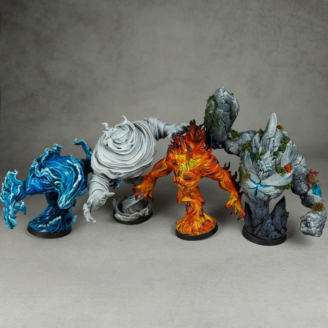 Set of Four Elementals earth, Fire, Air, Water Hand Painted Miniatures ...
