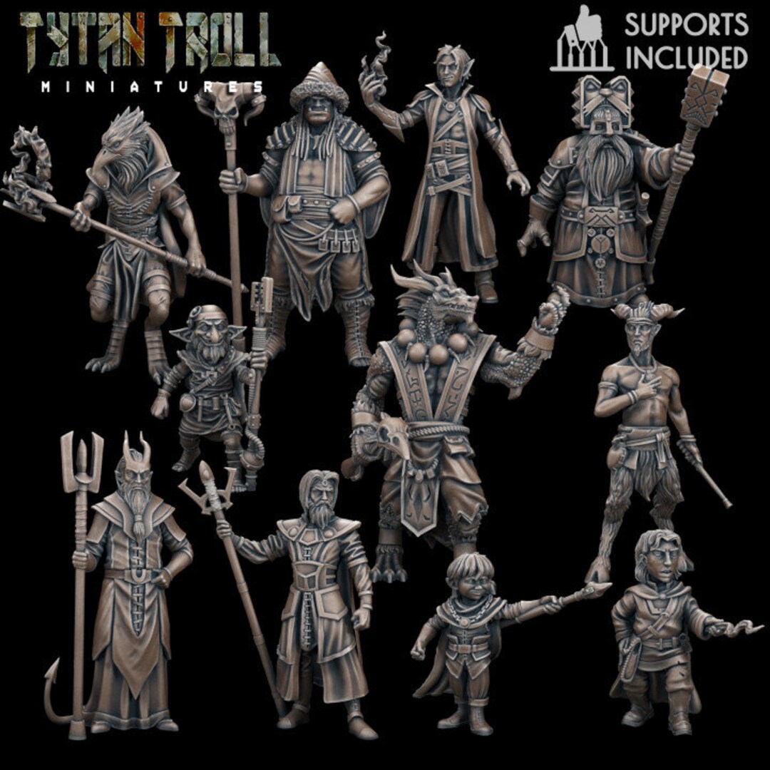 Set of 11 Male Mages of All Races From Tytantroll Miniatures - Dungeon ...