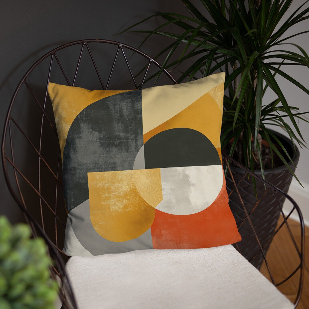 Modern Abstract Pillow, Minimalist Drawings Cushion, Warm Orange ...
