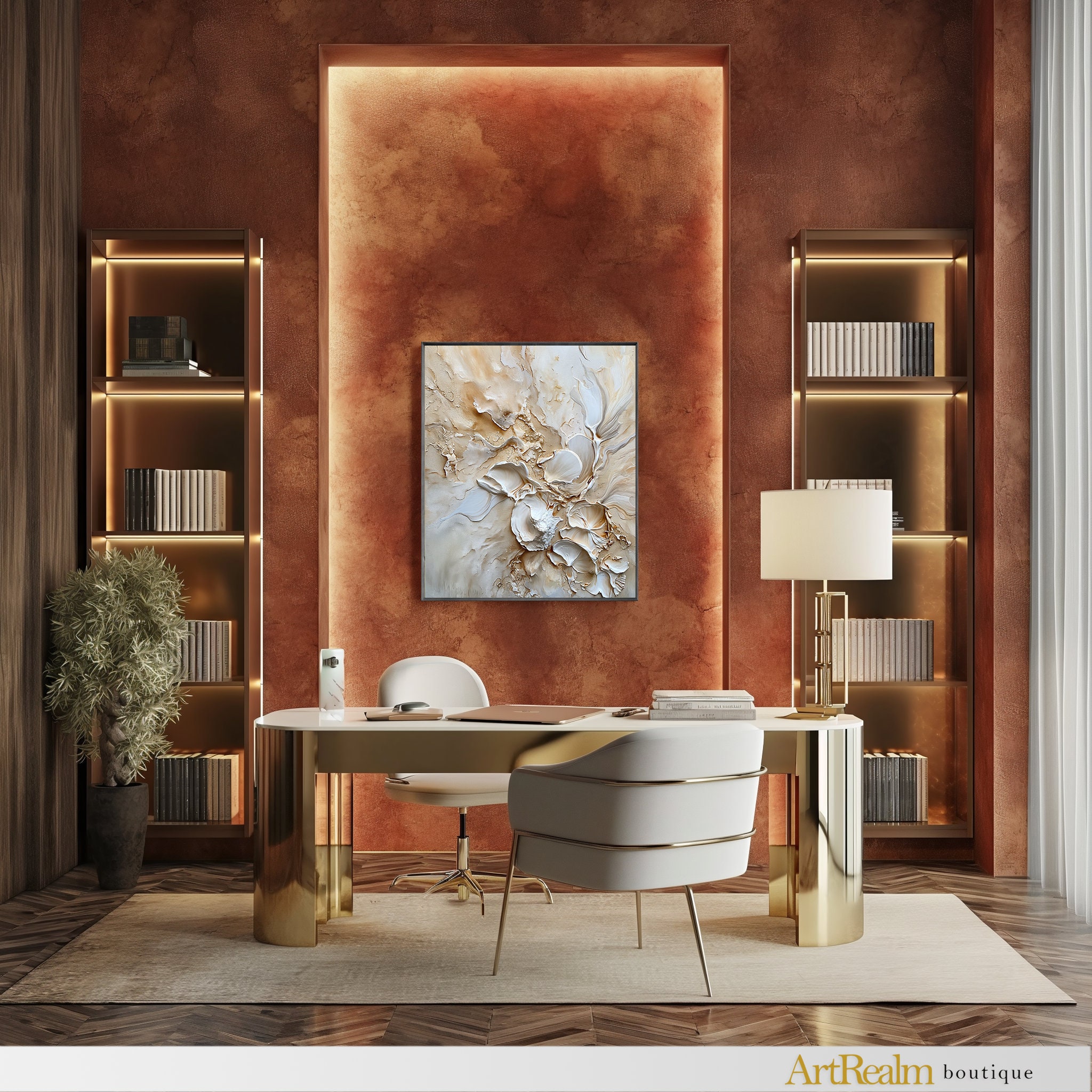 Abstract Seashell Inspired Plaster, White, Pink, and Coral Tones Wall ...