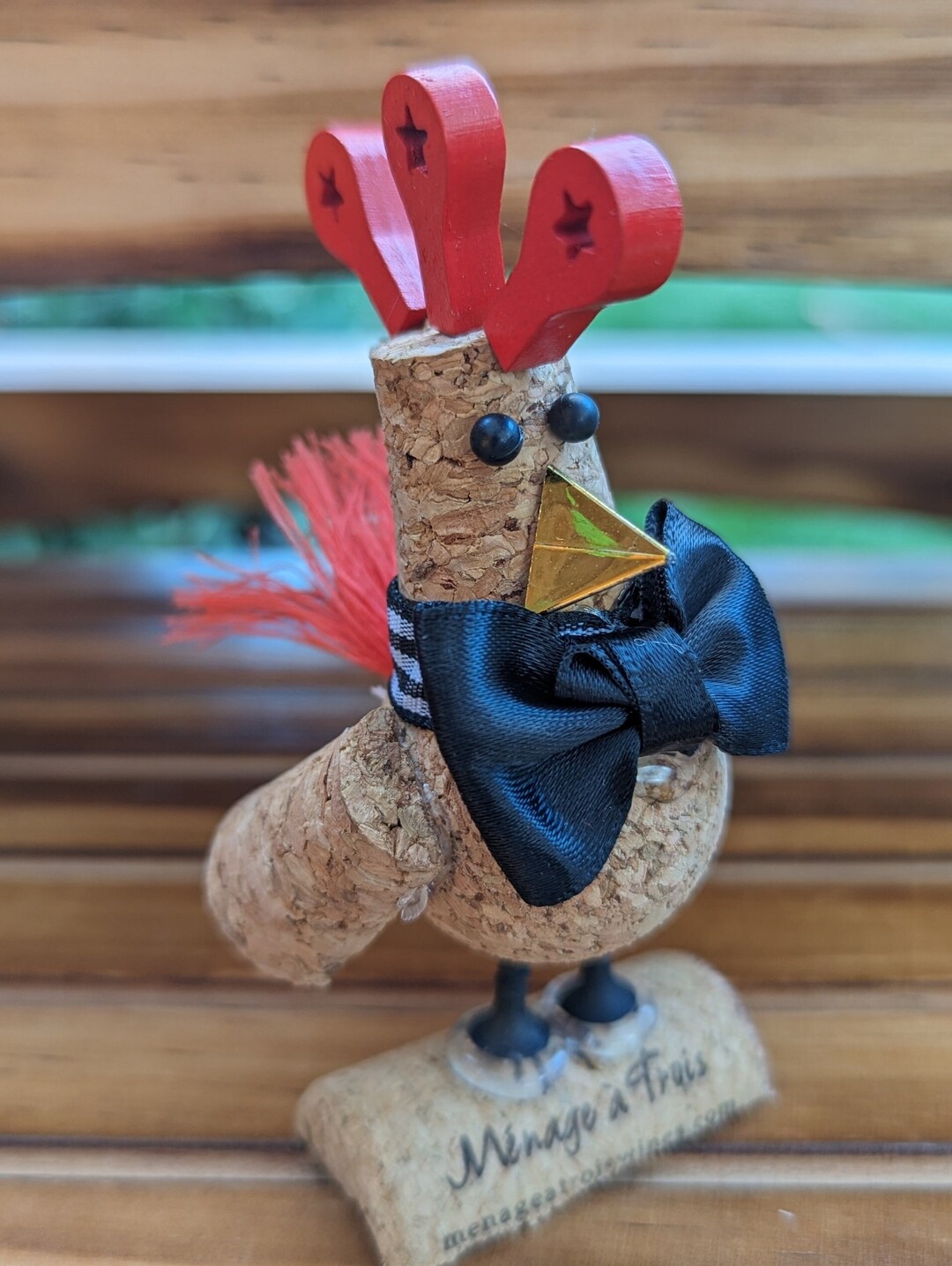 Bright Red Tail Rooster Cork Critters Creatures Handmade Gift Desktop ...