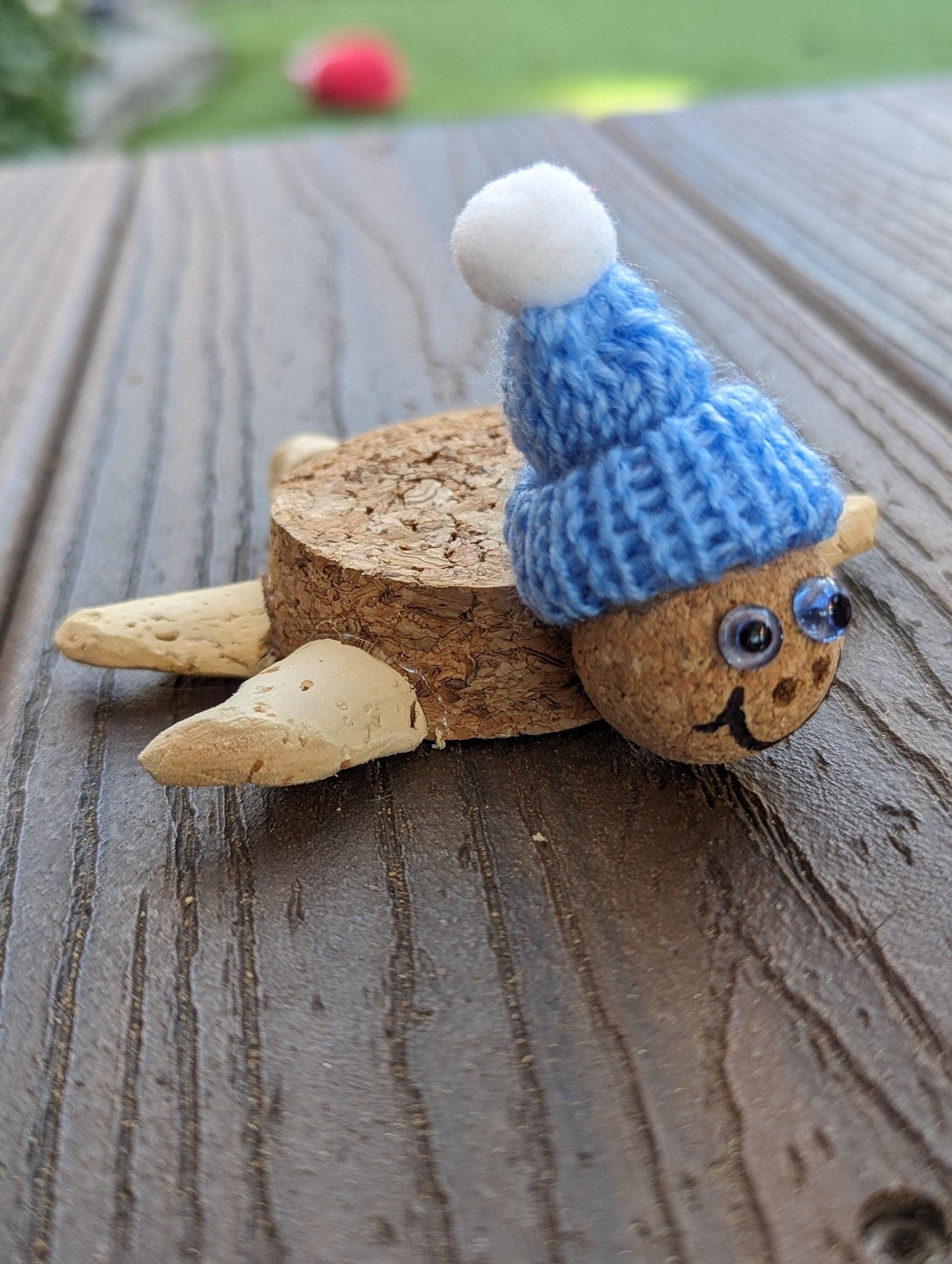 Blue Beanie Sea Turtle Cork Critters Creatures Handmade Gift Desktop ...