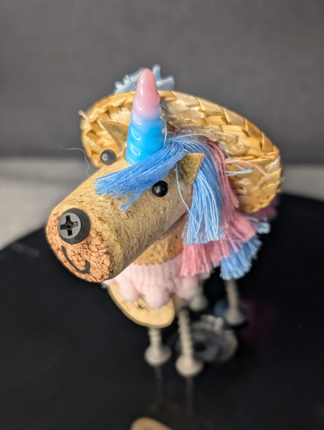 Handmade Cork Unicorn With Pink and Blue Mane - Etsy