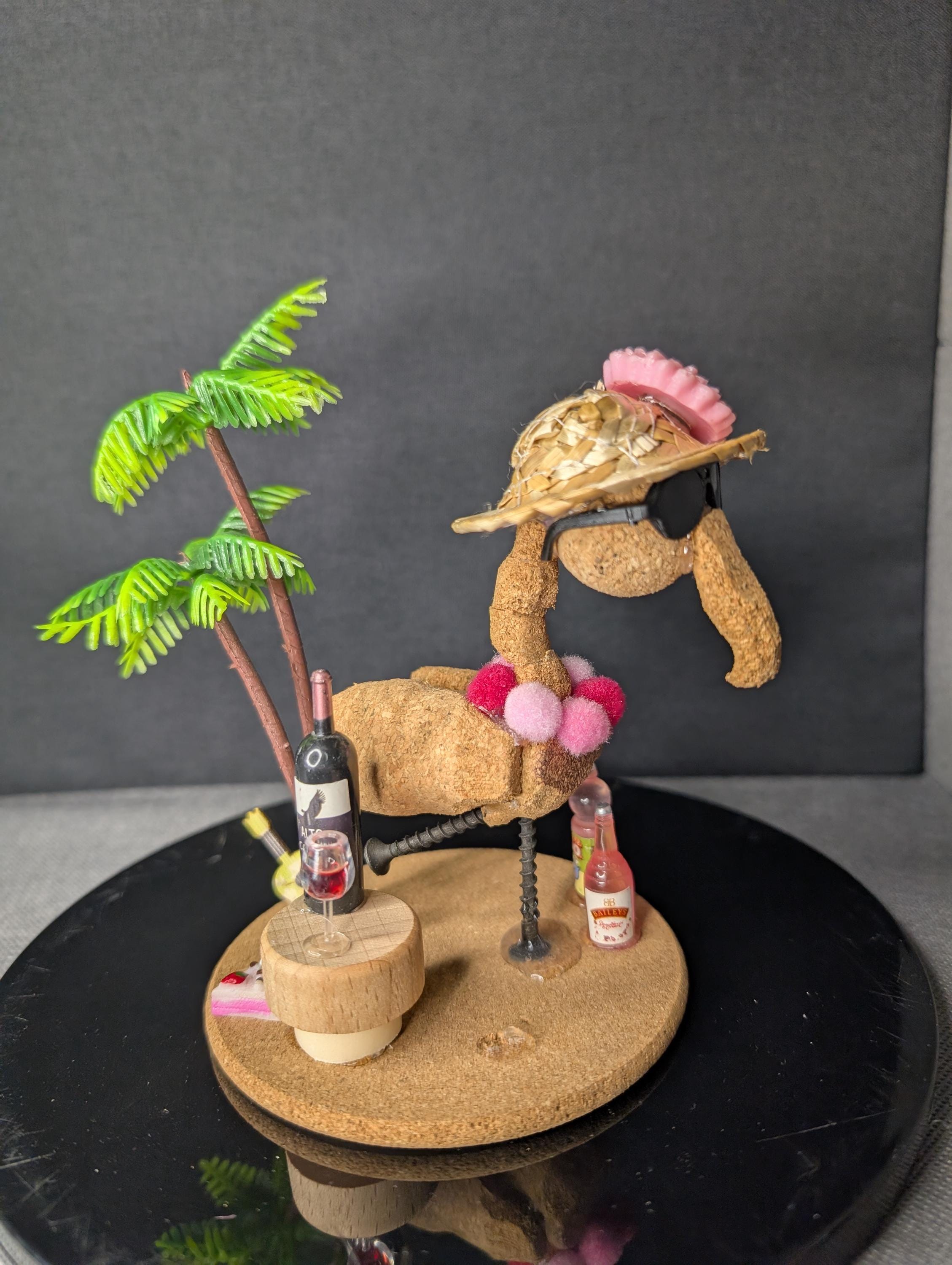 Handmade Cork Flamingo With Palm Tree Cork Critter - Etsy