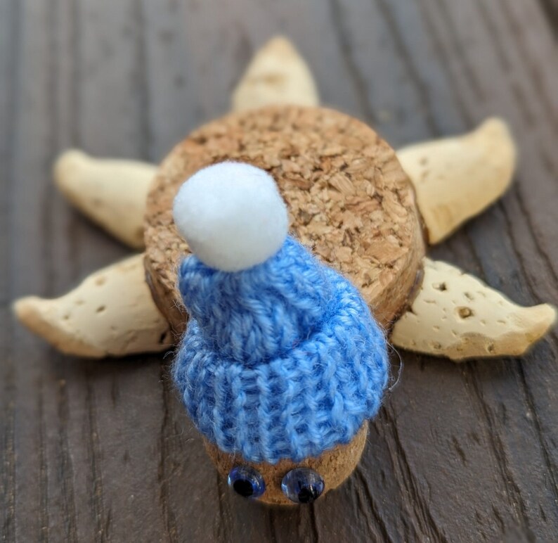 Blue Beanie Sea Turtle Cork Critters Creatures Handmade Gift Desktop ...