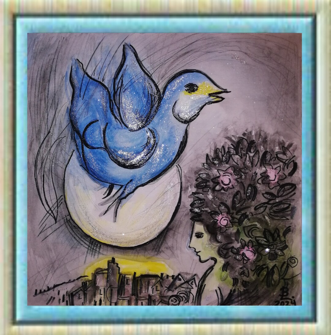 Marc Chagall, l'oiseau Bleu the Blue Bird / Canvas on High-quality ...