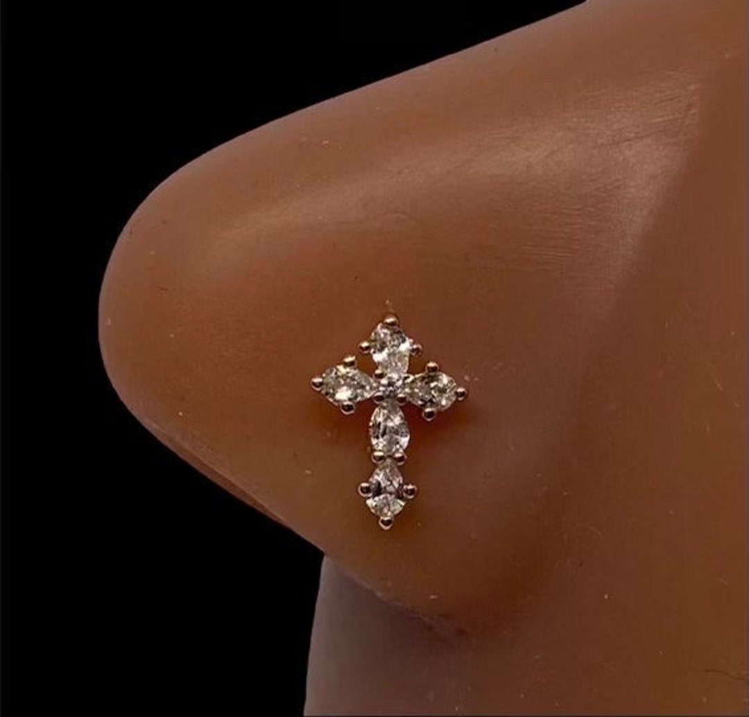 Crystal Cross Nose Stud Crystal Nose Ring - Etsy