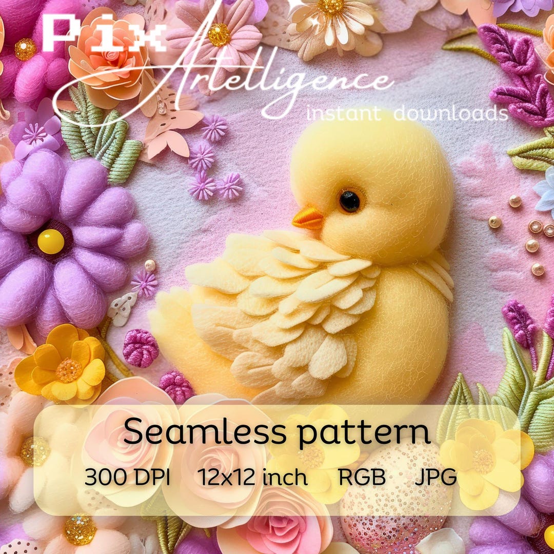 Floral Easter Chick Seamless Pattern: Pastel Spring Digital Paper (JPG ...