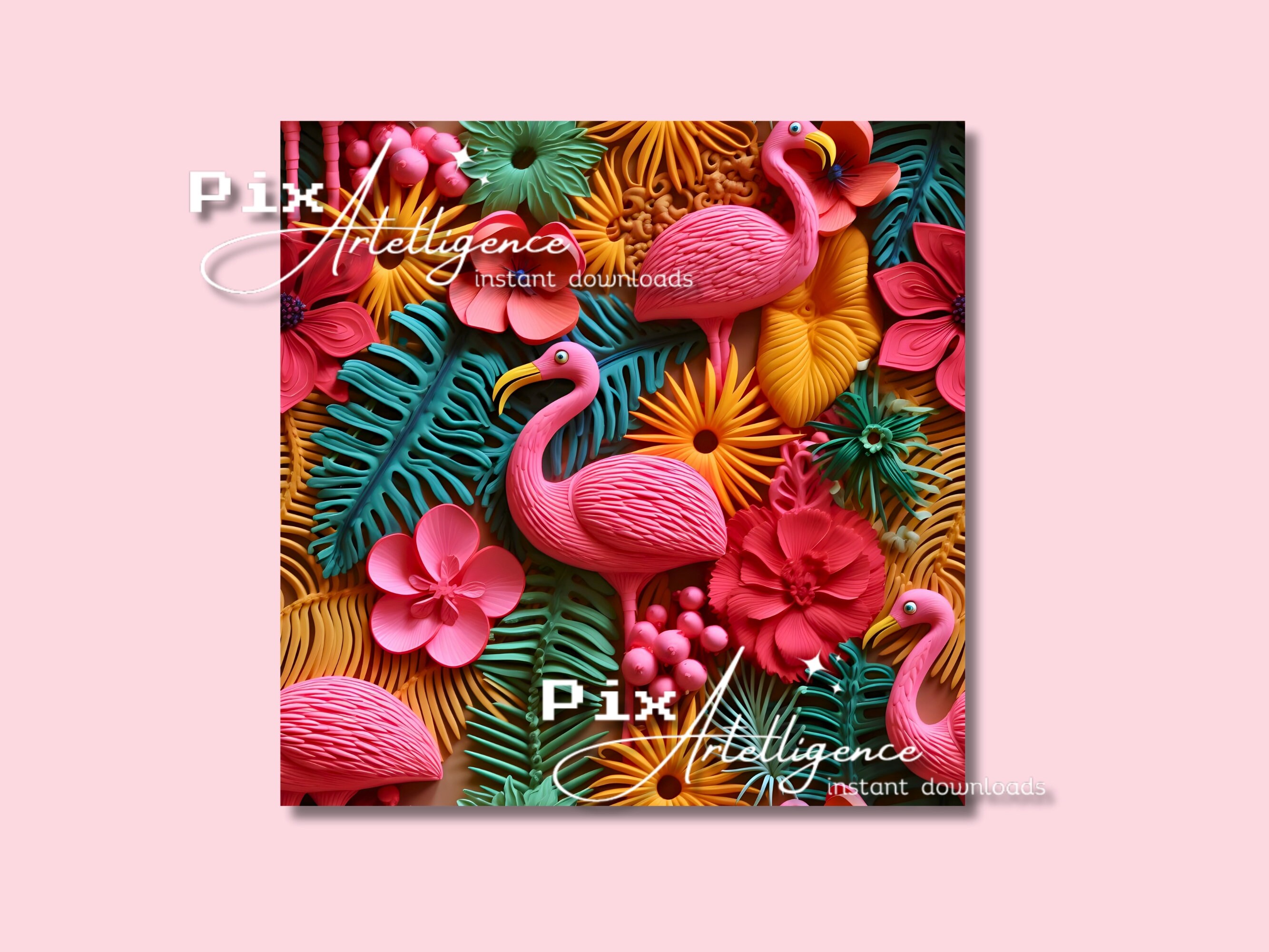 3D Tropical Flamingos Paradise Seamless Repeat Pattern for Fabric ...