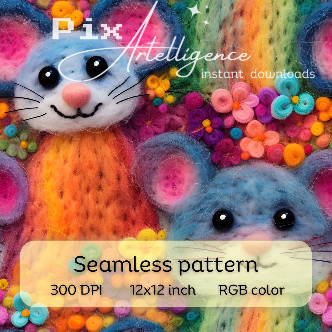 Cute Mouse Seamless Repeat Pattern for Fabric Sublimation Neon ...
