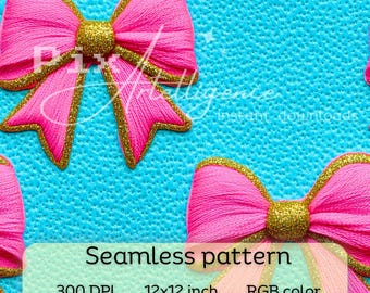 Pink Bow Seamless Pattern: Glitter Coquette Fabric Print (digital ...