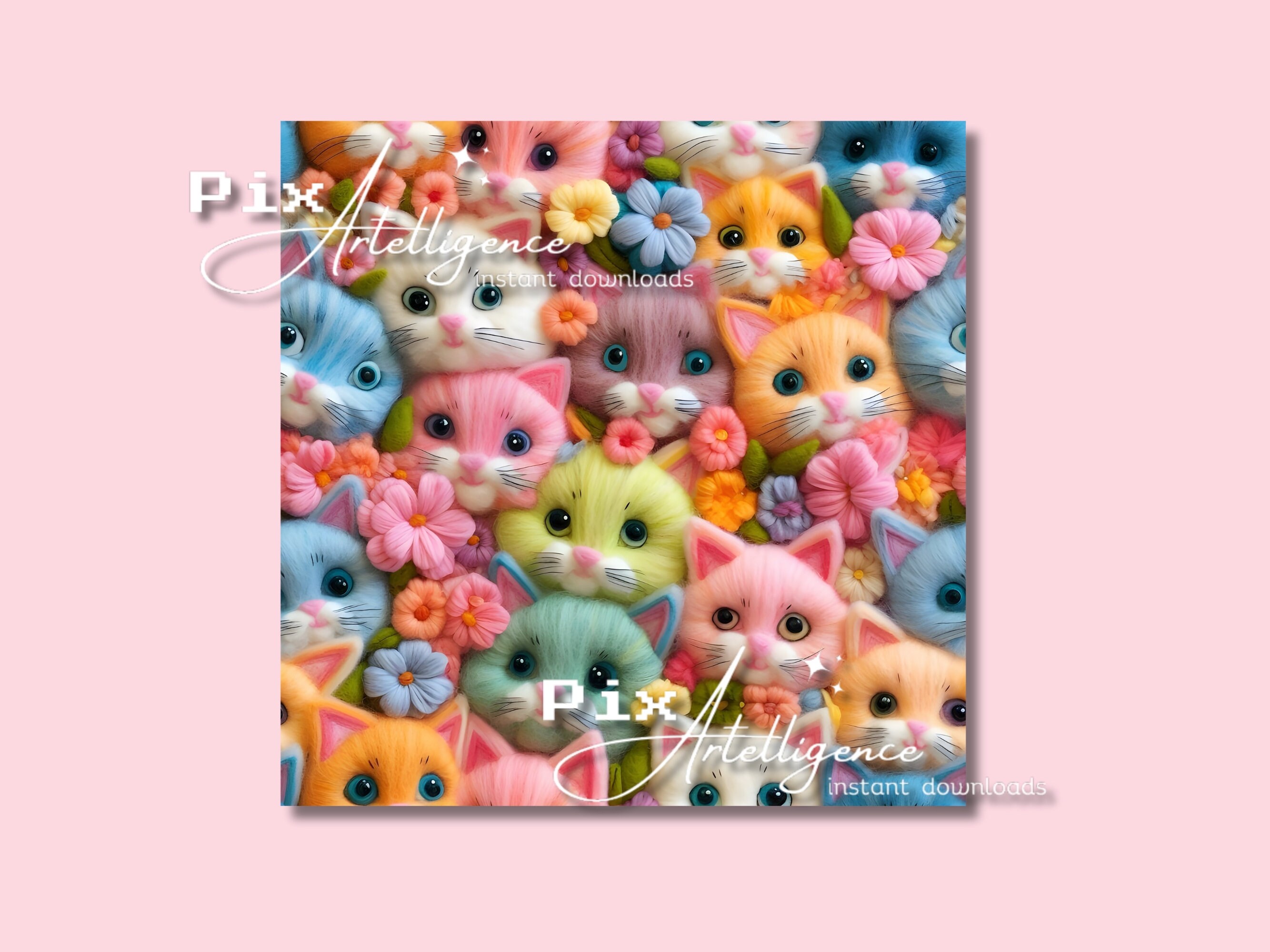 3D Cute Kitten Seamless Repeat Pattern for Fabric Sublimation, Digital ...