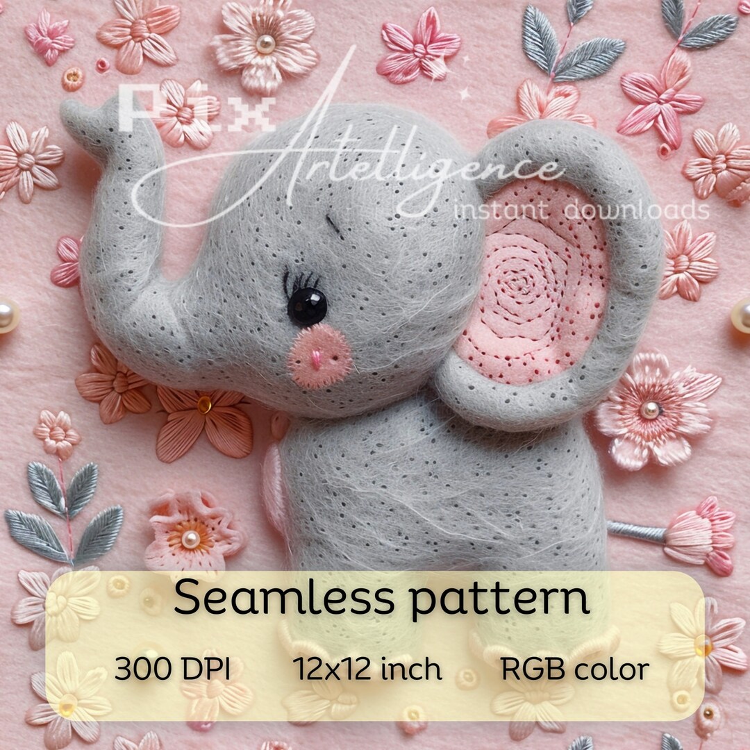 3D Cute Elephant Seamless Pattern Cute Blush Pink Floral Faux ...