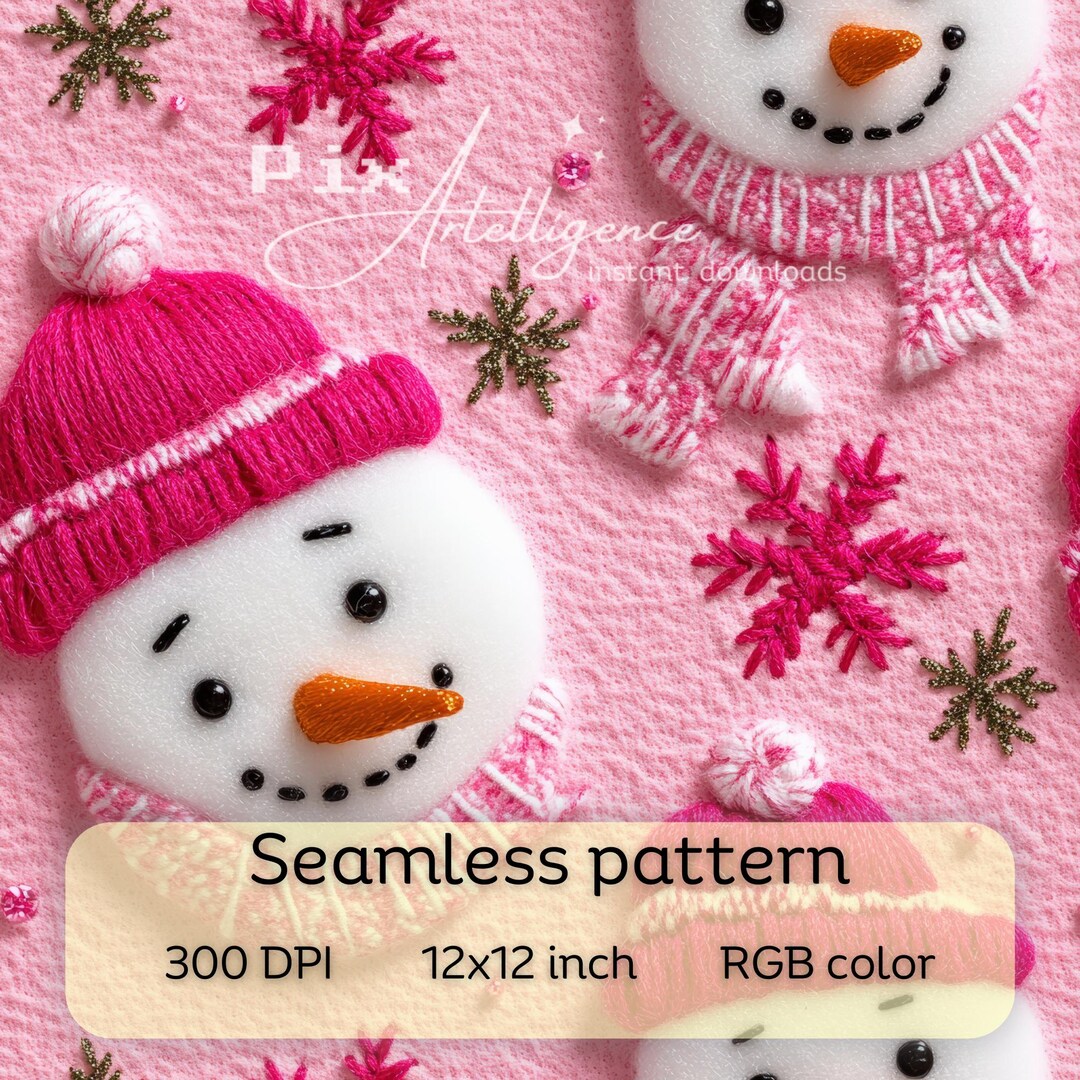 3D Pink Glitter Snowman Seamless Repeating Pattern File for Fabric ...