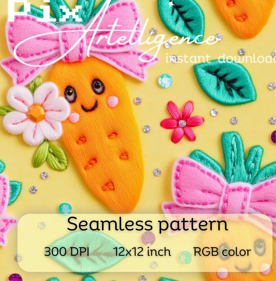 Pink Bow Carrot Kawaii Seamless Repeat Pattern Printing File ...