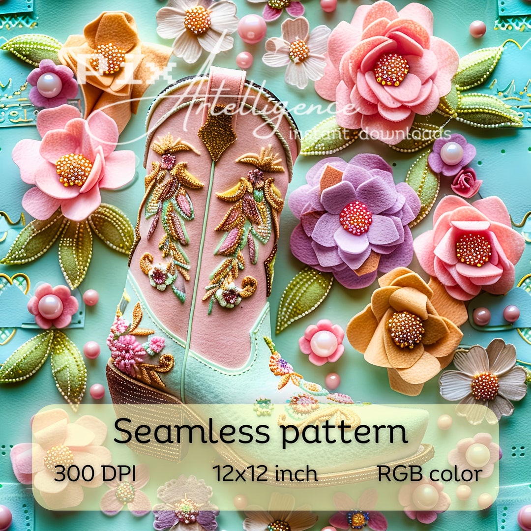 3D Western Boots Seamless Repeating Pattern File for Fabric Sublimation ...
