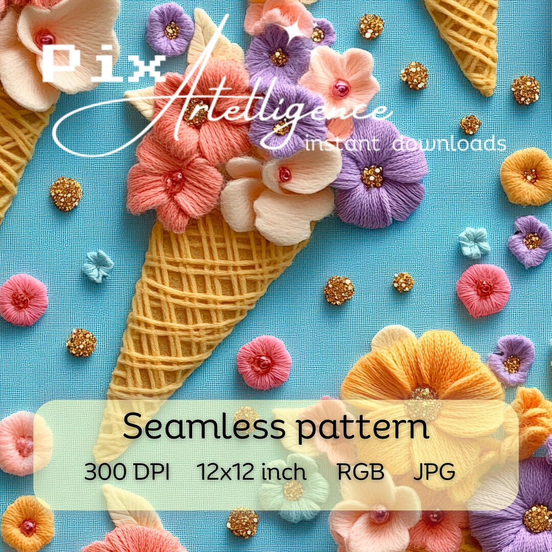 3D Summer Floral Ice Cream Seamless Repeat Pattern Printing File ...