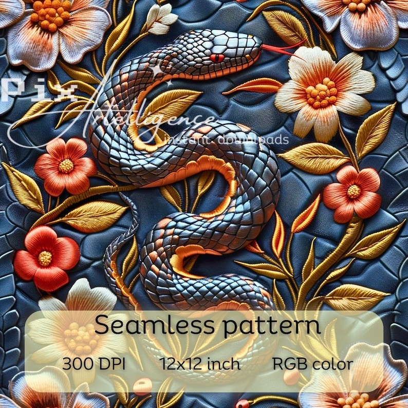 3D Floral Snake Seamless Repeat Pattern for Fabric Sublimation Leather ...