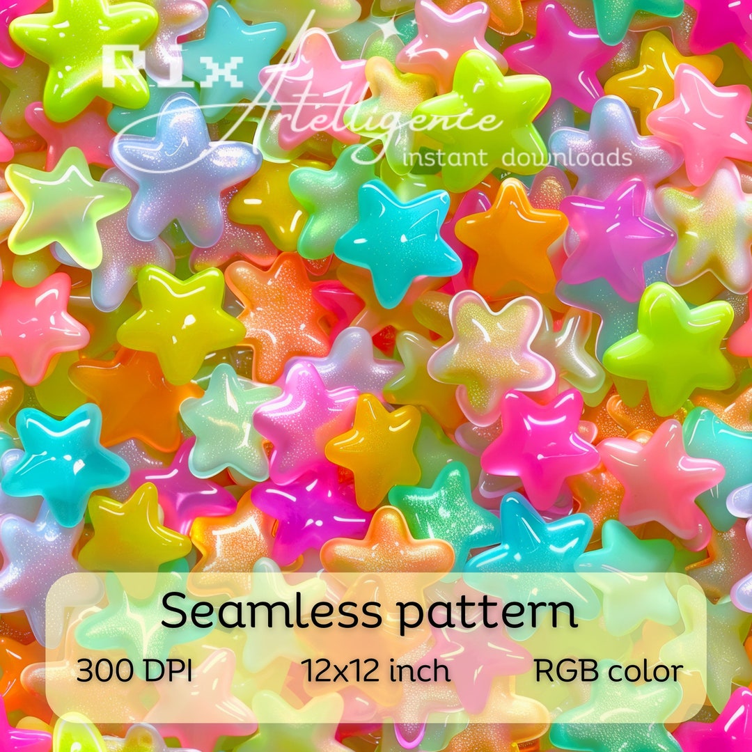3D Neon Stars Seamless Repeating Pattern for Fabric Sublimation ...