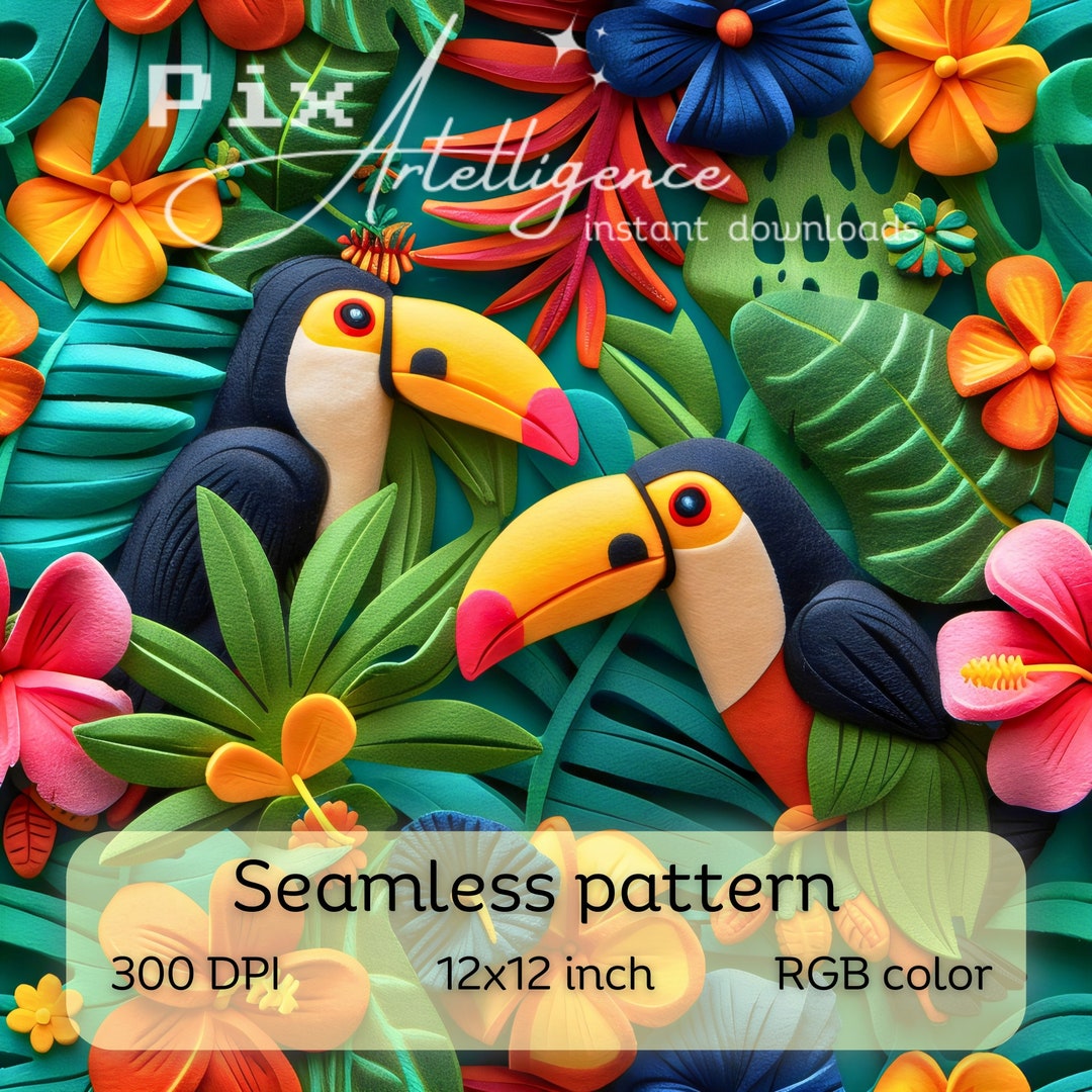 3D Summer Tropical Birds Seamless Repeating Pattern File for Fabric ...