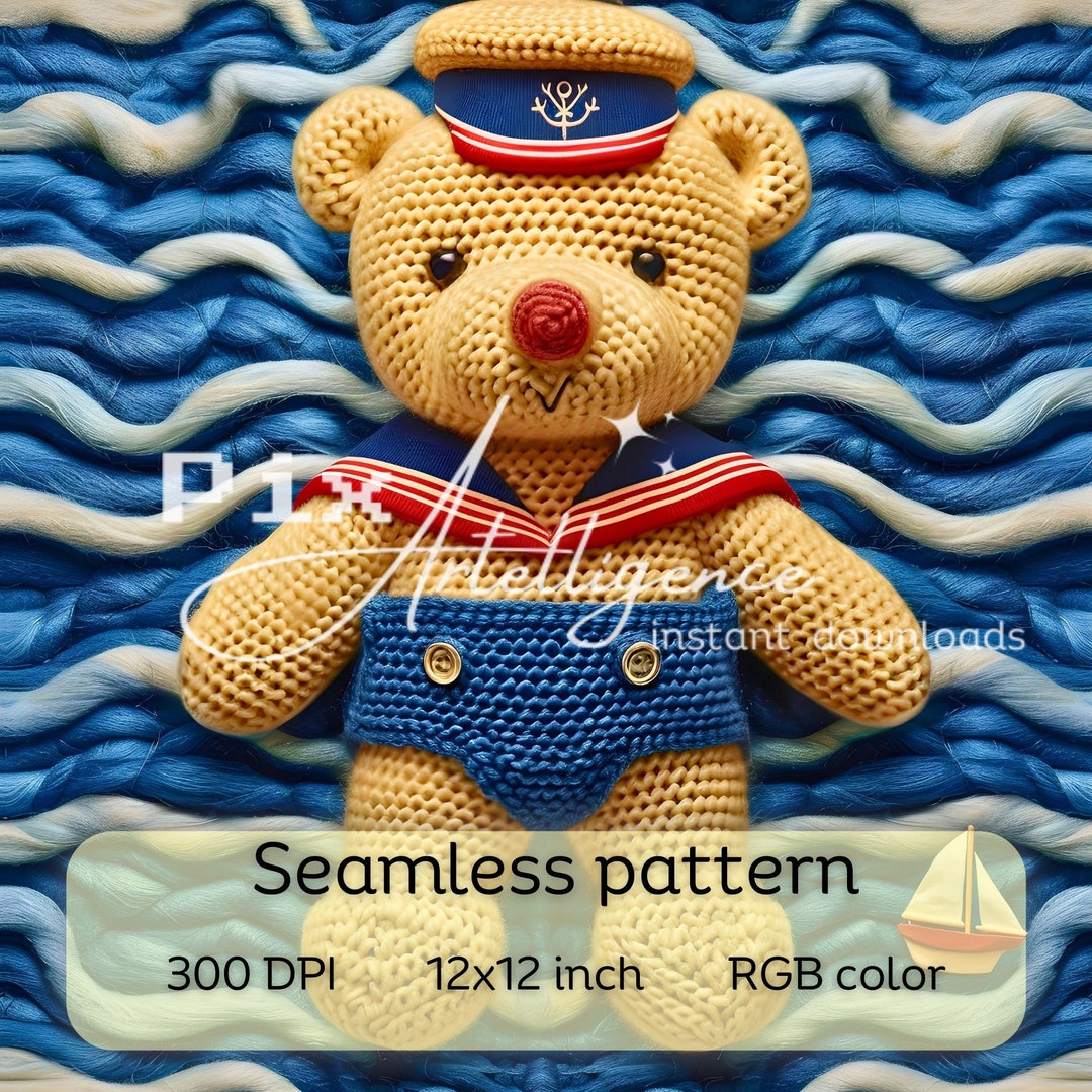 Nautical Teddy Bear Sailor Seamless Pattern: Fabric Sublimation ...