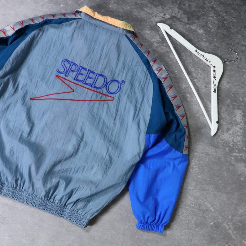 80s-90s Vintage Speedo Track Jacket Mens Size S-M Gray Multicolor Retro ...