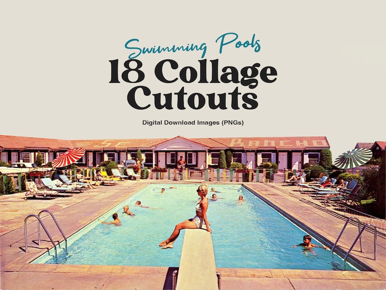 18 Vintage Pool Collage Elements, HQ PNG Clipart, Collage Image Bundle ...