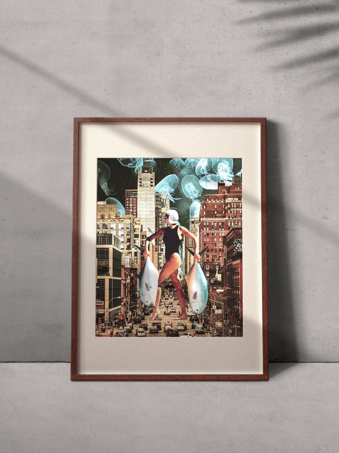 Gone Fishing Retro-futuristic Collage Art, Vintage Collage, Retro Wall ...