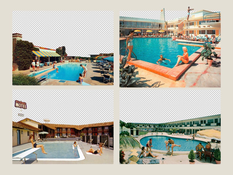 18 Vintage Pool Collage Elements, HQ PNG Clipart, Collage Image Bundle ...