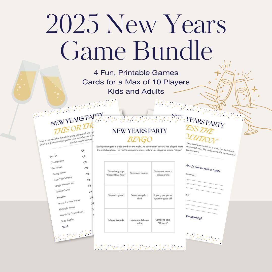 2025 New Year Printable Game Cards Bundle New Years Eve Party Games ...