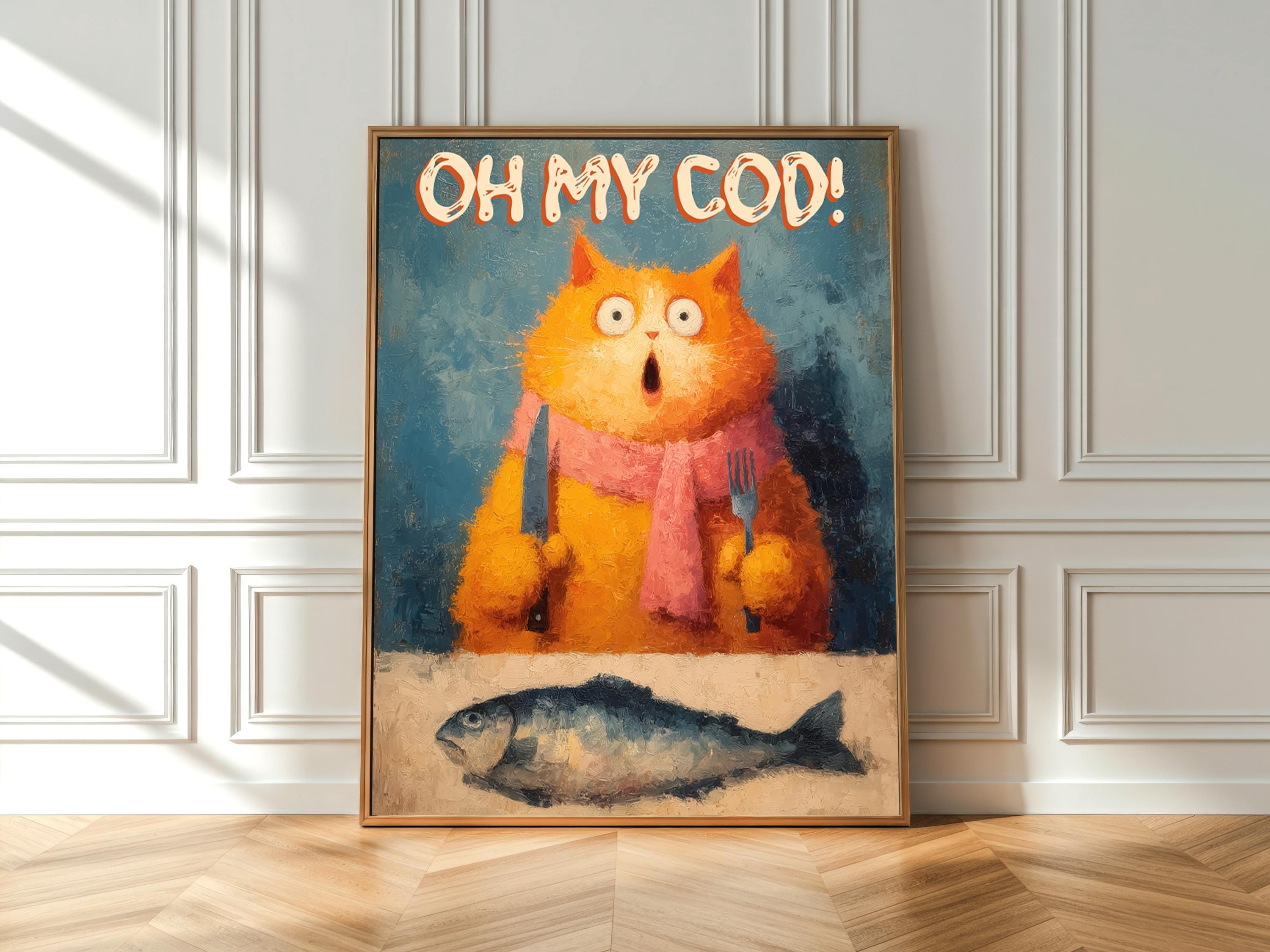 Oh My Cod! Funny Cat Wall Print – Maximalist Wall Art, Humorous Digital ...