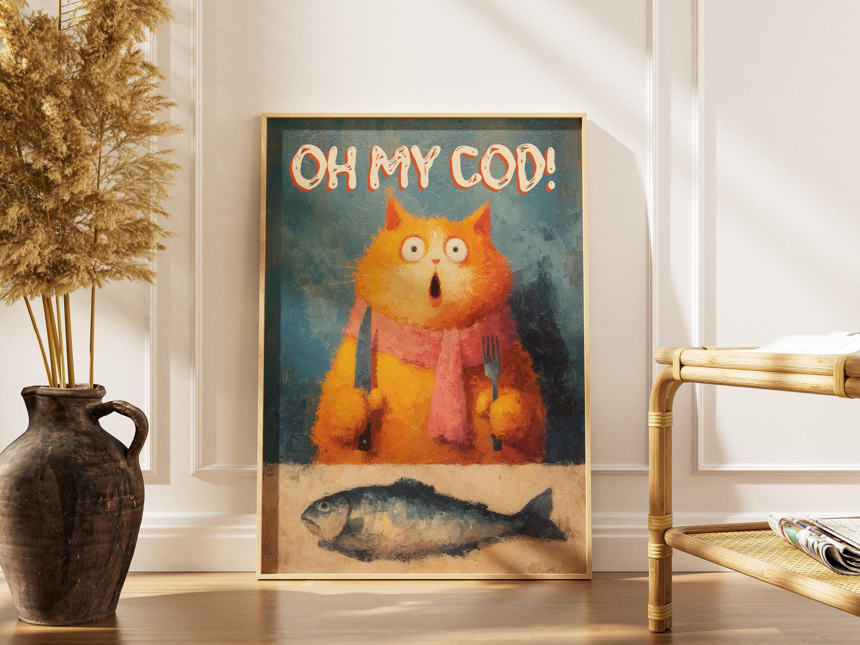 Oh My Cod! Funny Cat Wall Print – Maximalist Wall Art, Humorous Digital ...