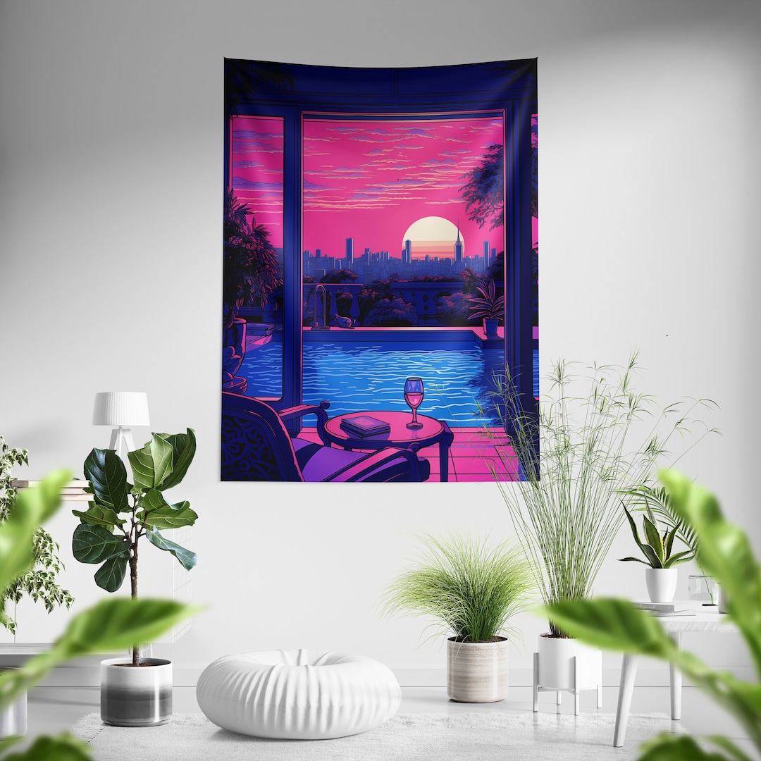 Synthwave Postcard Wall Tapestry Retrowave Landscape Wall Tapestry ...
