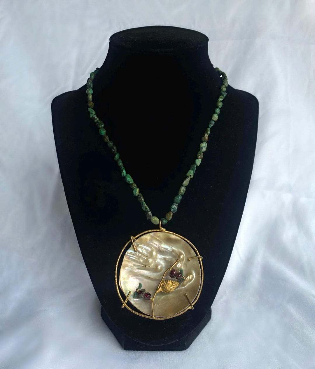 Brass and Mother of Pearl Amulet With Leaf and Agate Details Real ...