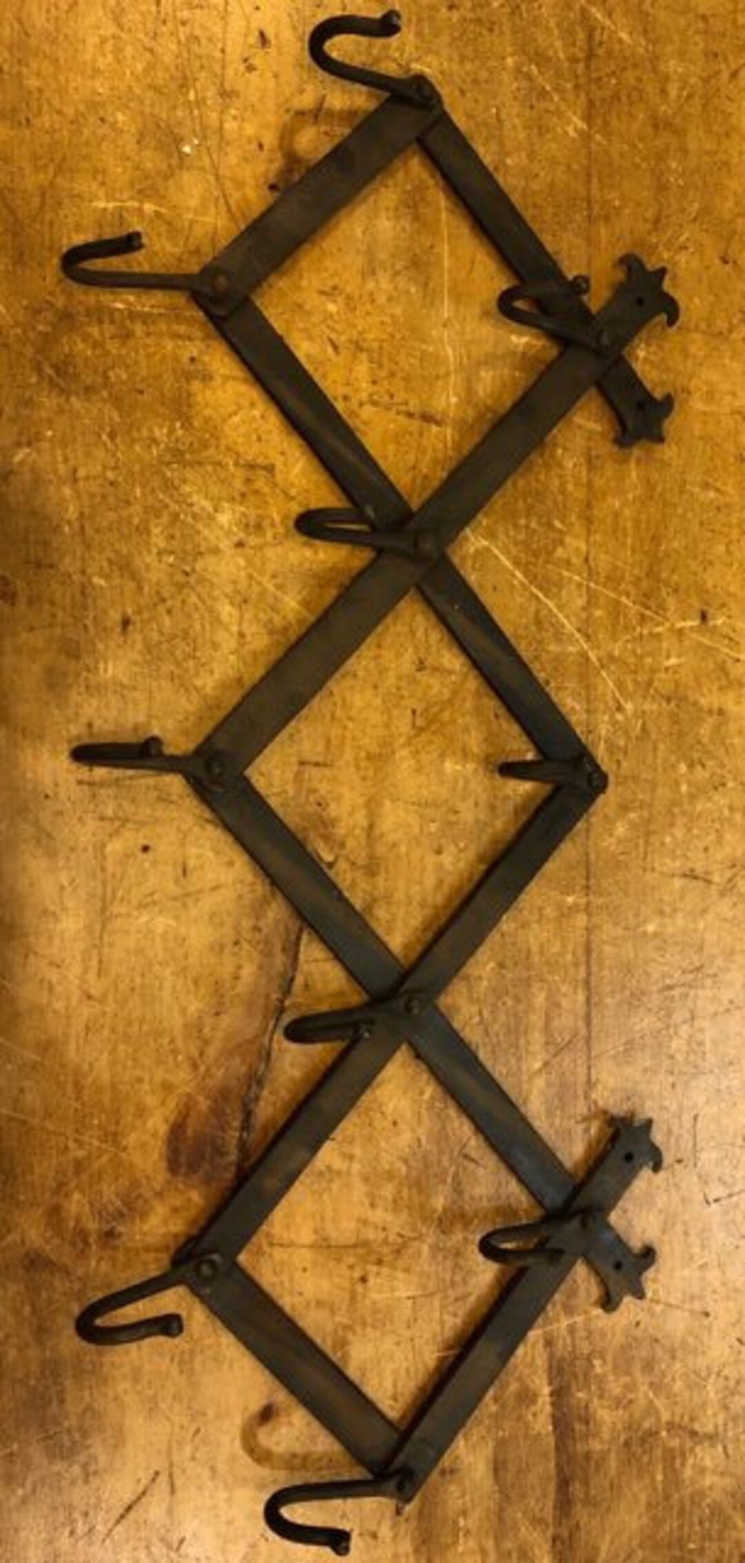 Vintage Forged by Hand Wrought Iron Pot and Pan Hanger Accordian Coat ...