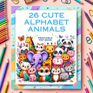 26 Cute Alphabet Animals Coloring Book - Grayscale Coloring Pages ...