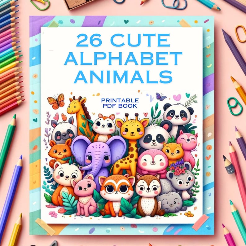 26 Cute Alphabet Animals Coloring Book - Grayscale Coloring Pages ...