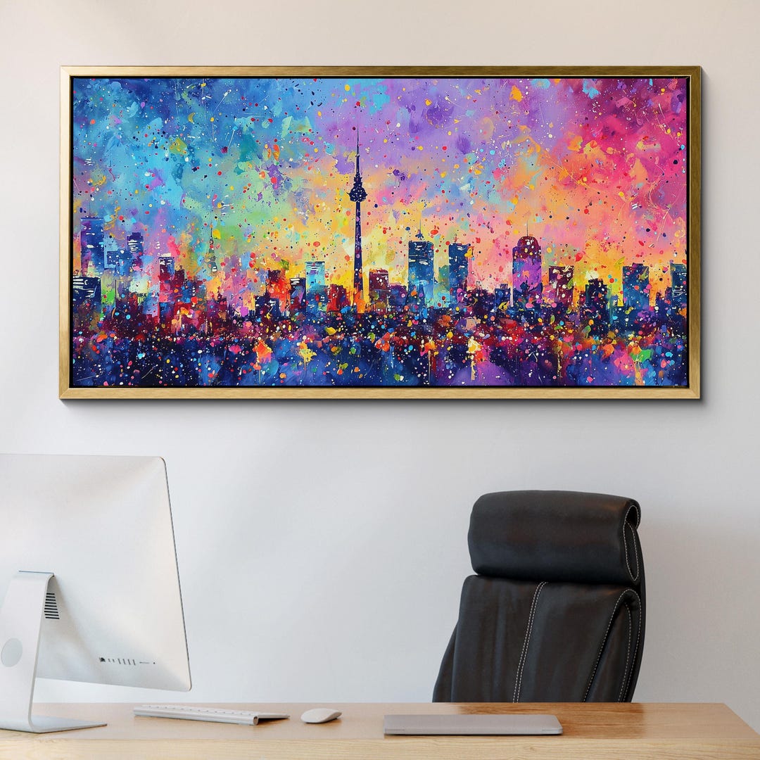 Radiant Skyline · Modern City Abstract Painting · Vibrant Rainbow ...