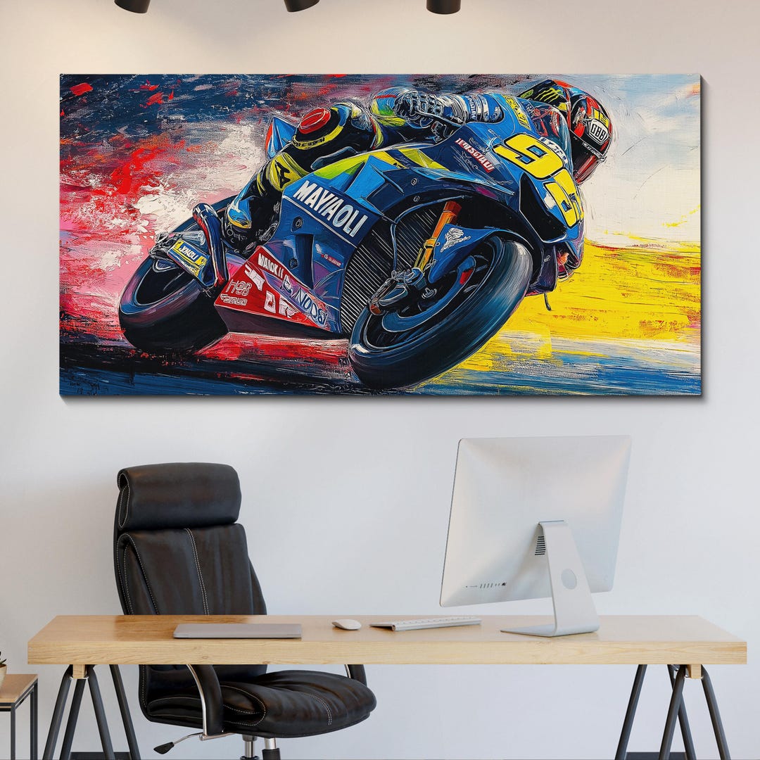 Abstract Motorbike Oil Painting Panoramic Canvas Art Framed Oil ...