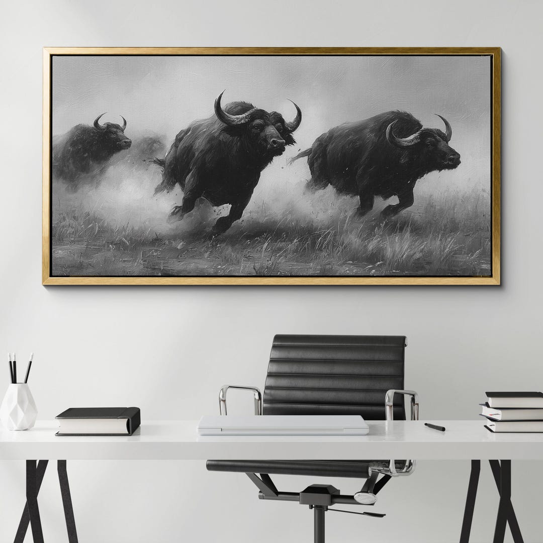 Momentum Herd · Buffalo Charge Black & White Wall Art · Powerful ...