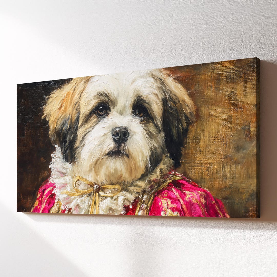Shih Tzu Royal Canvas Wall Art, Funny Dog King Pet Oil Painting, Large ...