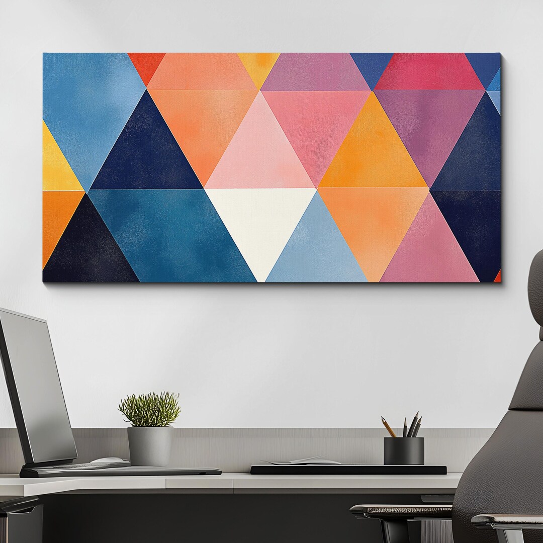 Abstract Geometric Triangles Canvas Wall Art – Colorful Panoramic ...