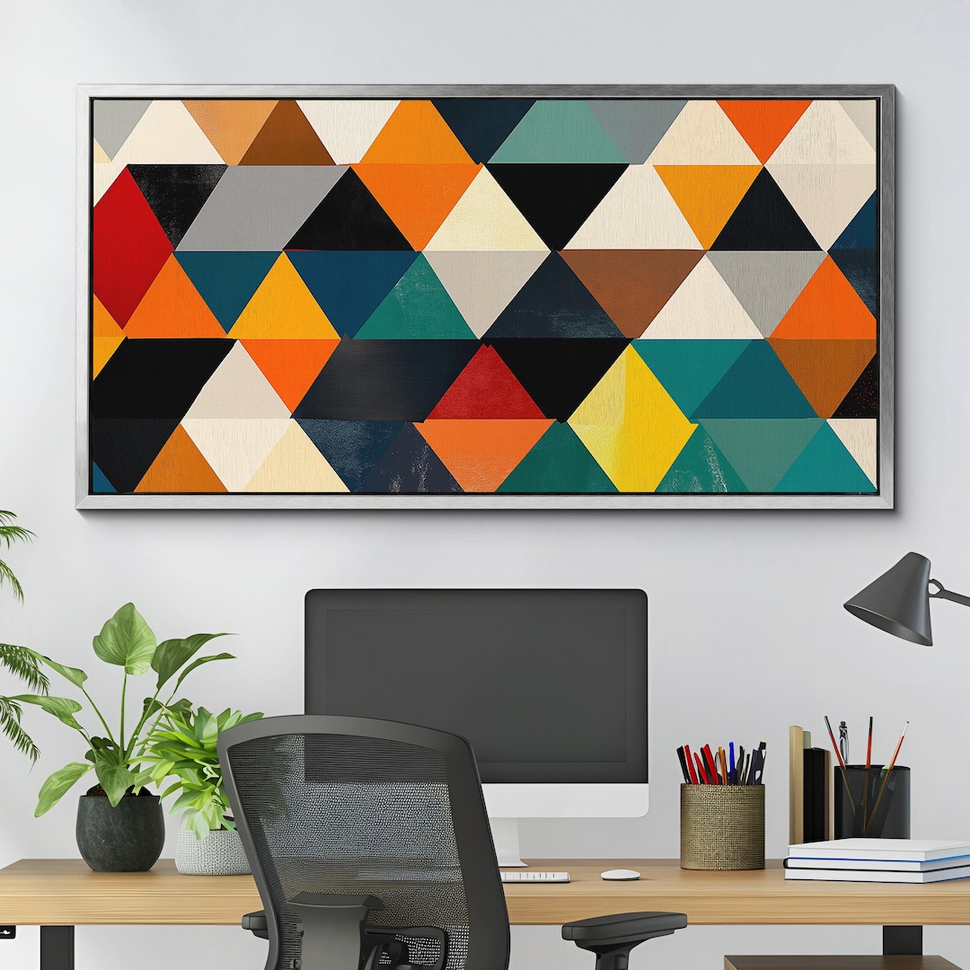 Abstract Geometric Triangles Canvas Wall Art – Colorful Panoramic ...