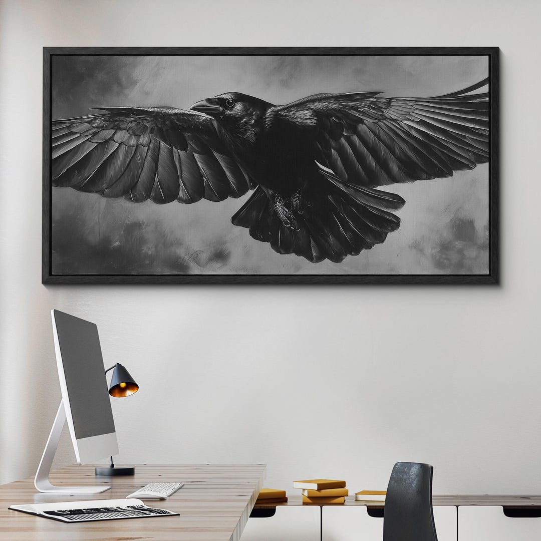 Ascend · Raven in Flight Black & White Wall Art · Dramatic Modern ...