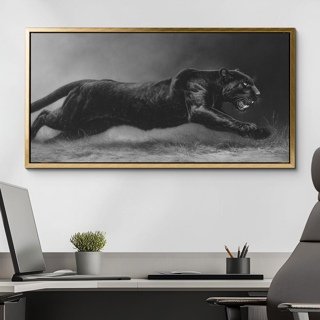 Shadow Sprint · Black Panther in Motion Black & White Wall Art ...