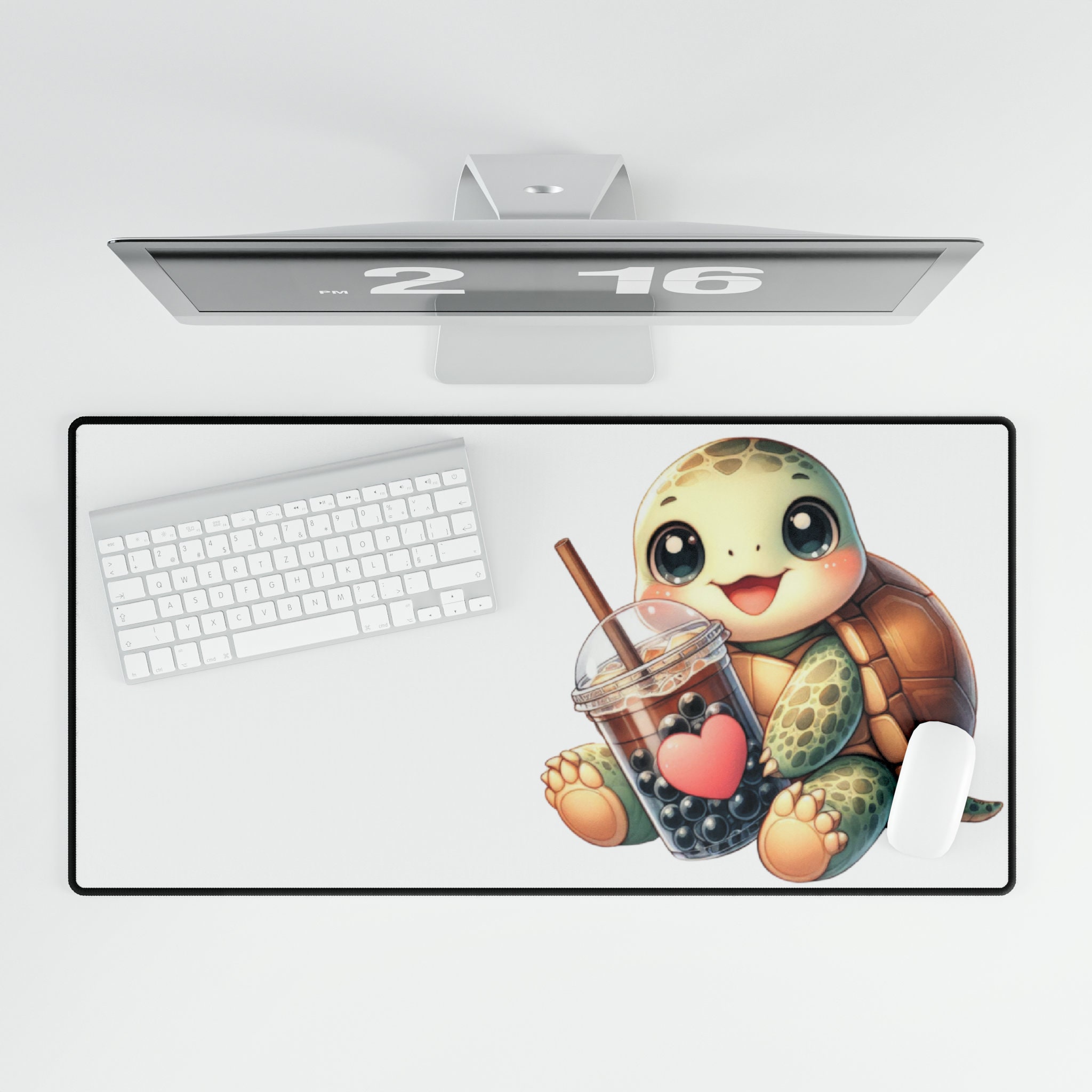Kawaii Cute Bubble Tea Boba Baby Animal Turtle Desk Mat Mouse Pad Three ...