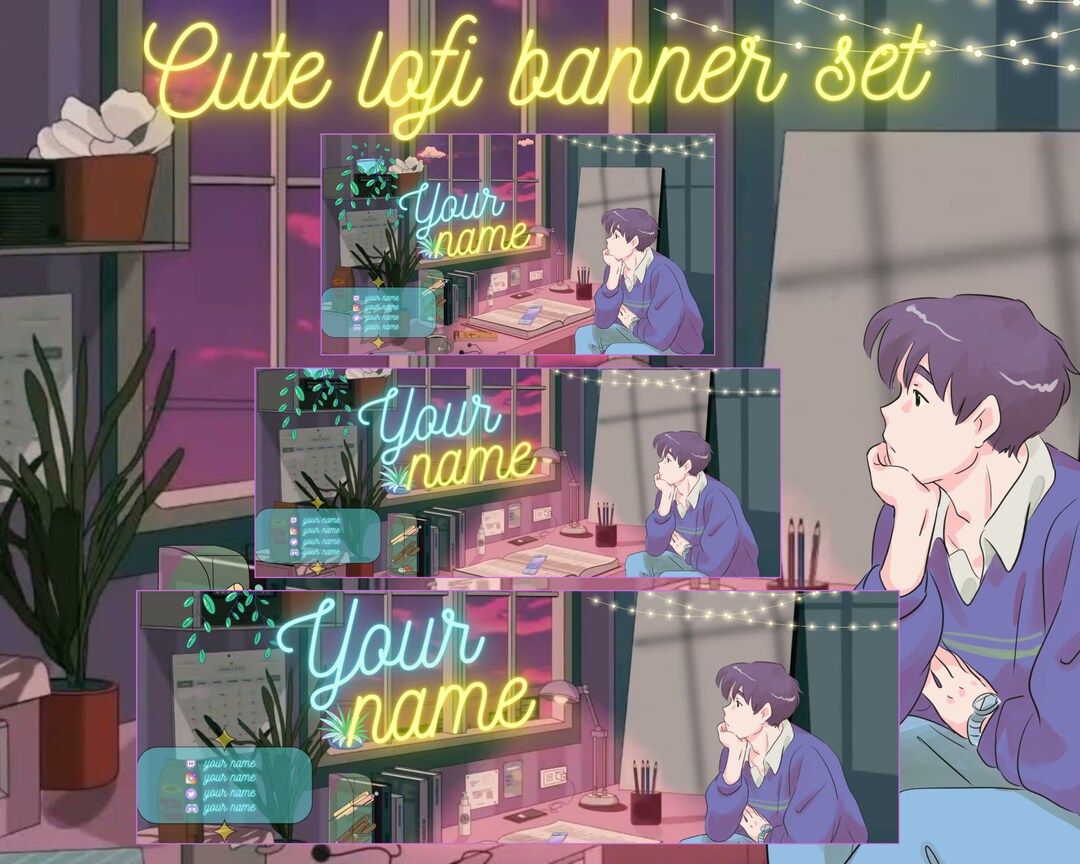 Lofi Set of Custom Stream Banners for Twitch, Youtube, Twitter - Etsy