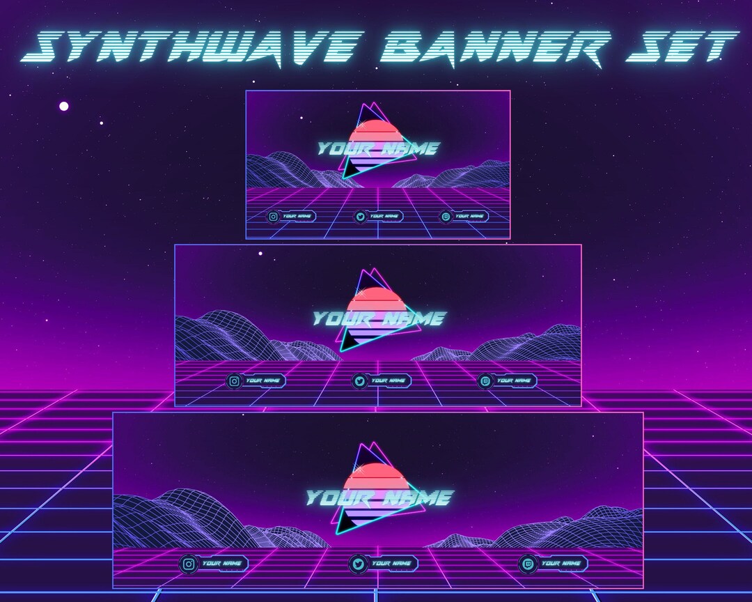 Synthwave Custom Stream Banner Set Twitch Banner Youtube Banner Twitter ...