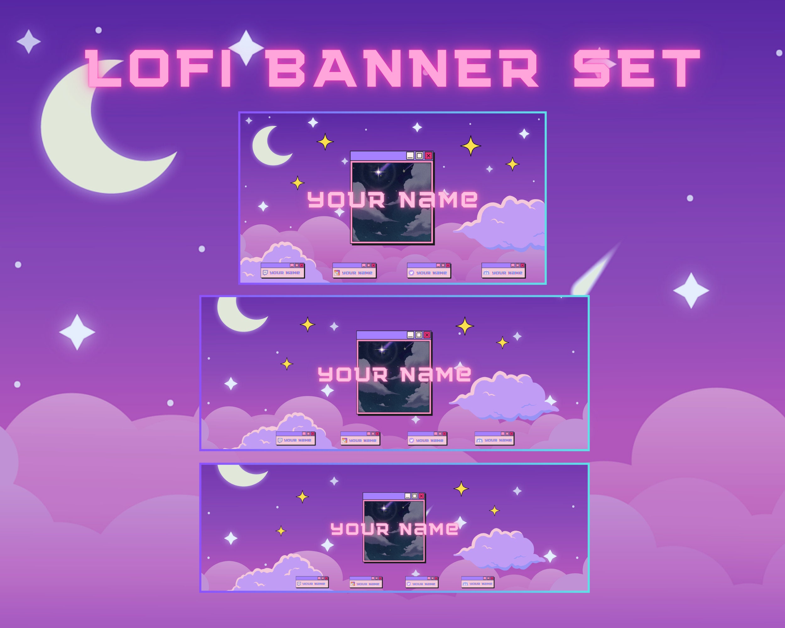 Lofi Set of Custom Stream Banners for Twitch, Youtube, Twitter - Etsy