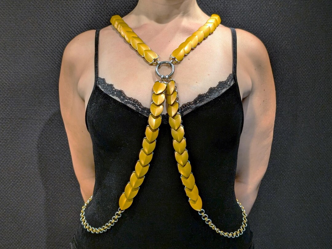 X Shaped Chest Harness; Unisex; Gold Scales and Gold and Silver ...